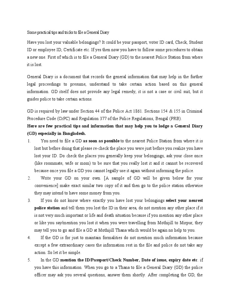 General Diary in English | PDF | Identity Document | Justice