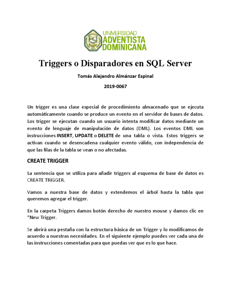 Triggers o Disparadores en SQL Server | PDF | SQL | Gestión de tecnología de la información