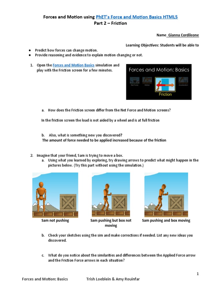 2ForceMotionBasicsStudent TL2 | PDF | Friction | Force