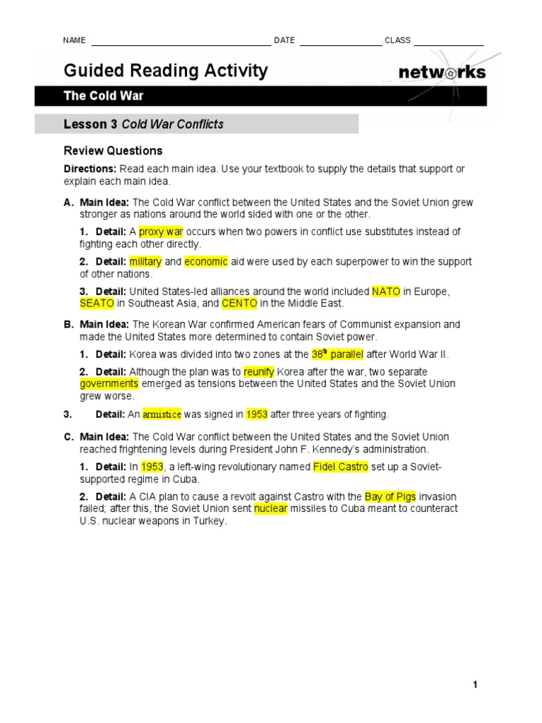Guided Reading Activity: The Cold War | PDF | Cold War | Vietnam War