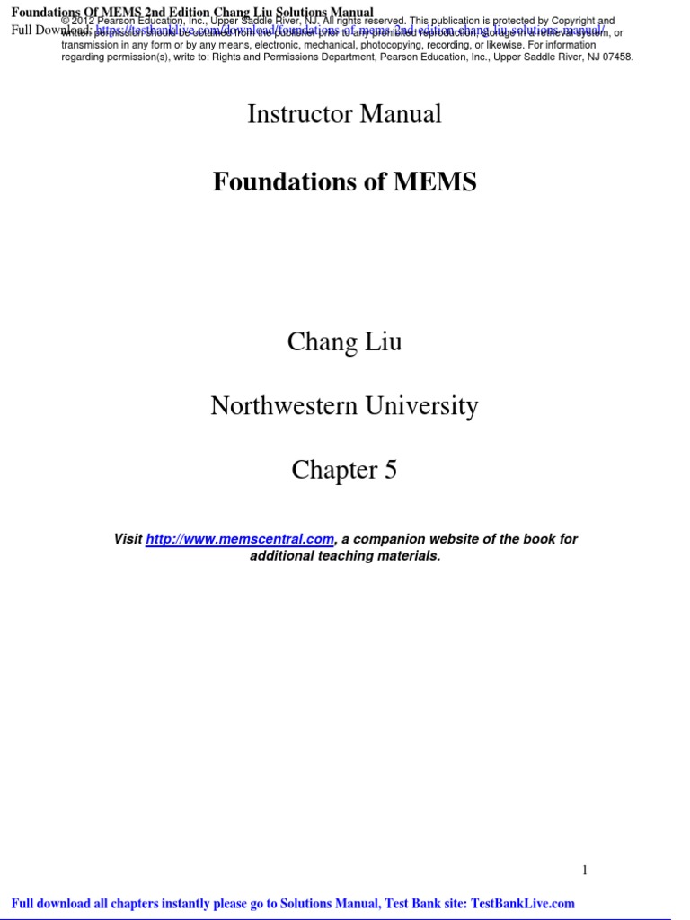 Foundations of Mems 2nd Edition Chang Liu Solutions Manual | PDF ...