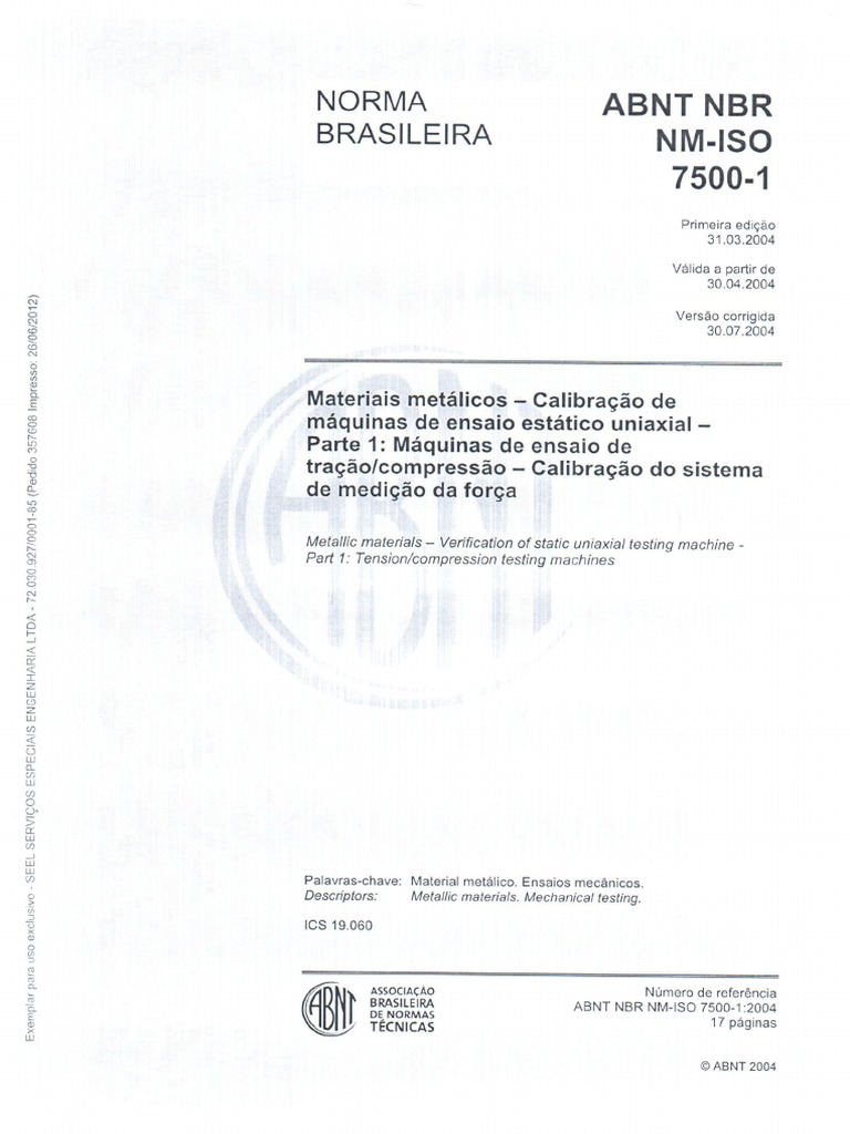 ABNT NBR NM-IsO 7500-1 - Calibração de Maquinas | PDF