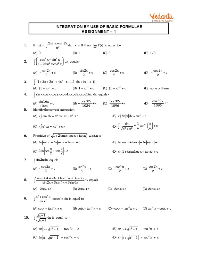 Assign-1 Integration by Use of Basic Formulae | PDF | Integral ...
