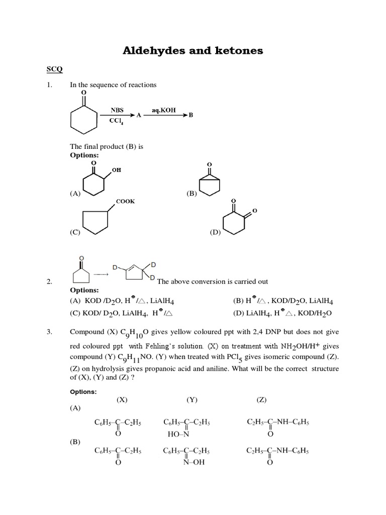 Aldehydes and Ketones (Questions) | PDF | Chemical Reactions | Organic ...