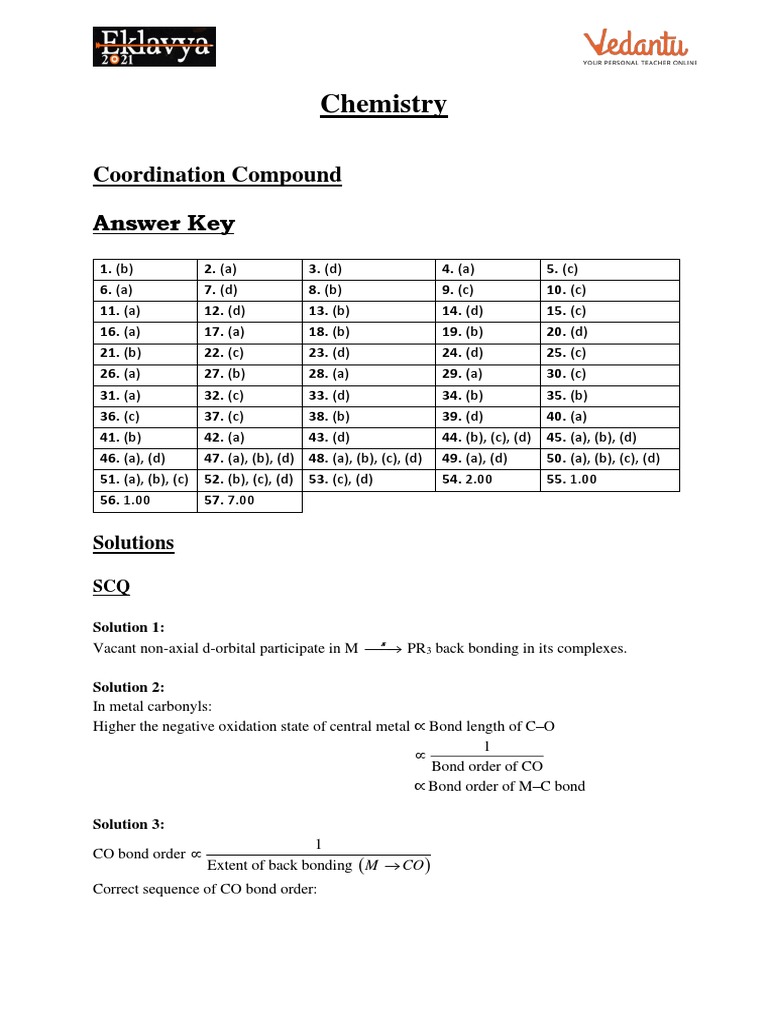Chemistry: Coordination Compound Answer Key | PDF | Coordination Complex | Ligand