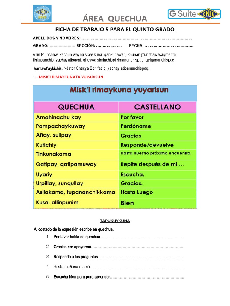 Quechua Sesión 5 2021. | PDF