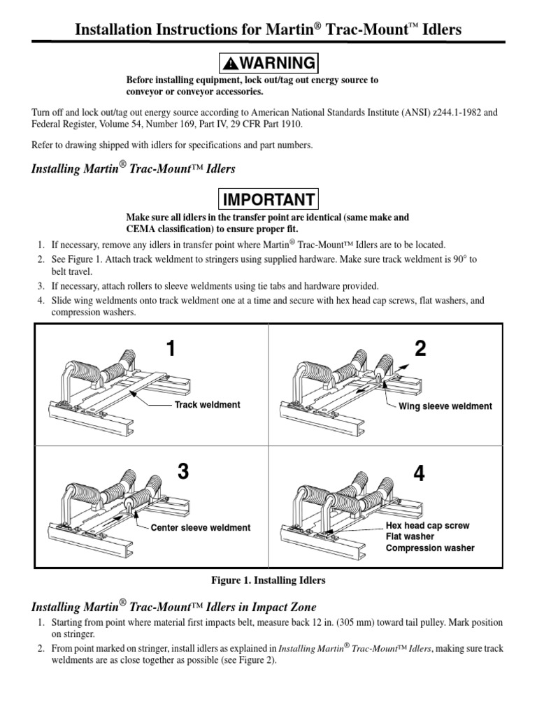Installation Instructions For Martin Trac-Mount Idlers Warning | PDF ...