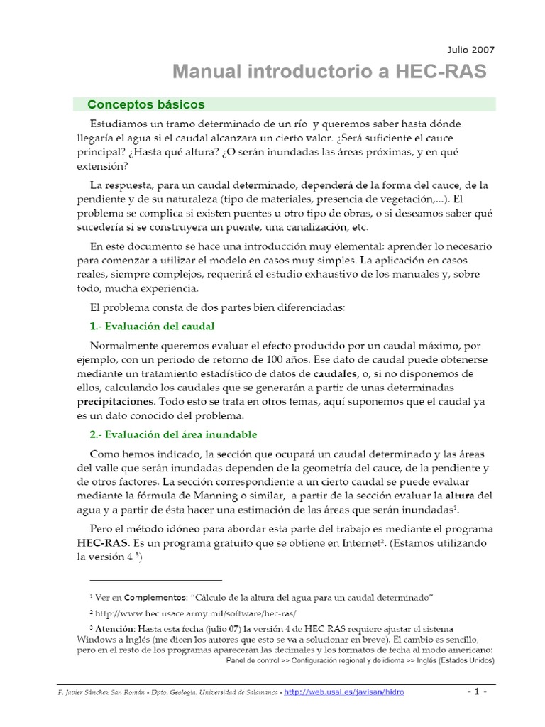 Introducción al uso del modelo HEC-RAS para la evaluación de ...