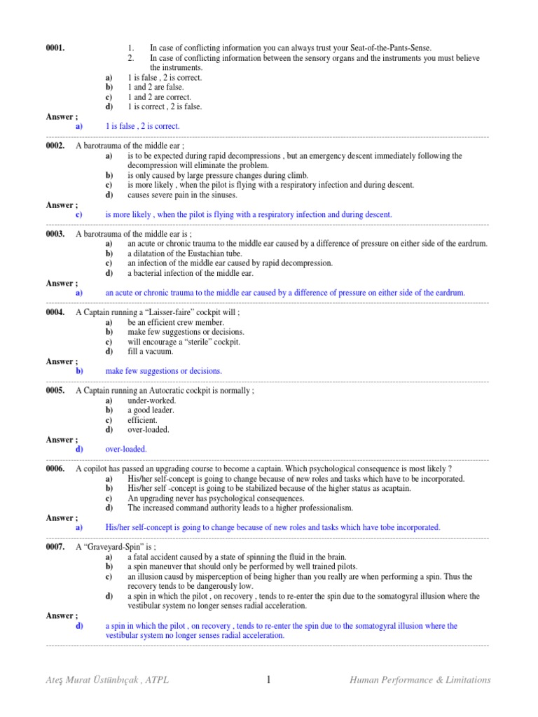 050 Human Performance - Limitations (906 Soru) | PDF | Stress (Biology ...