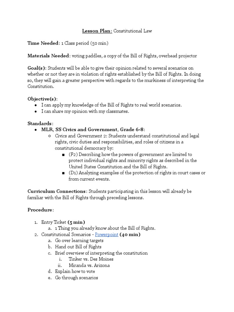 Example Constitutional Law Lesson Plan | PDF | Politics | Social Science