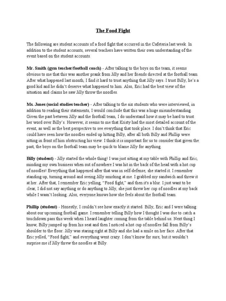 Example Food Fight Activity and Chart | PDF