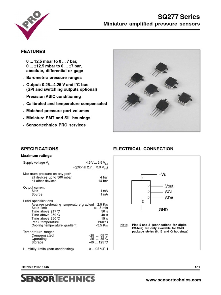 SQ277 Series: Miniature Amplified Pressure Sensors | PDF | Computer ...