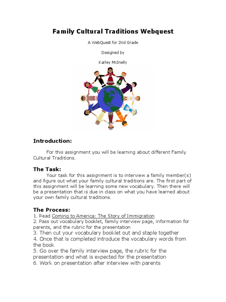 Family Cultural Traditions Webquest: A Webquest For 2Nd Grade Designed ...