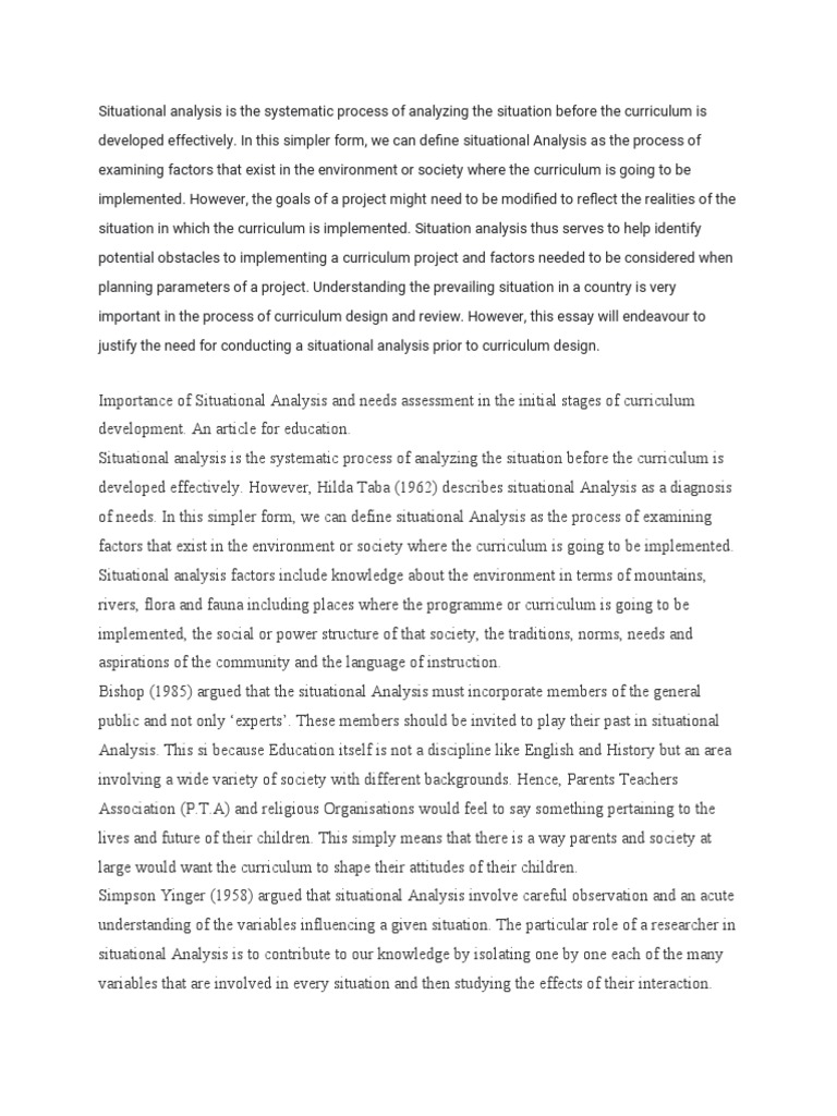 Situational Analysis of The Curriculum | PDF | Needs Assessment ...