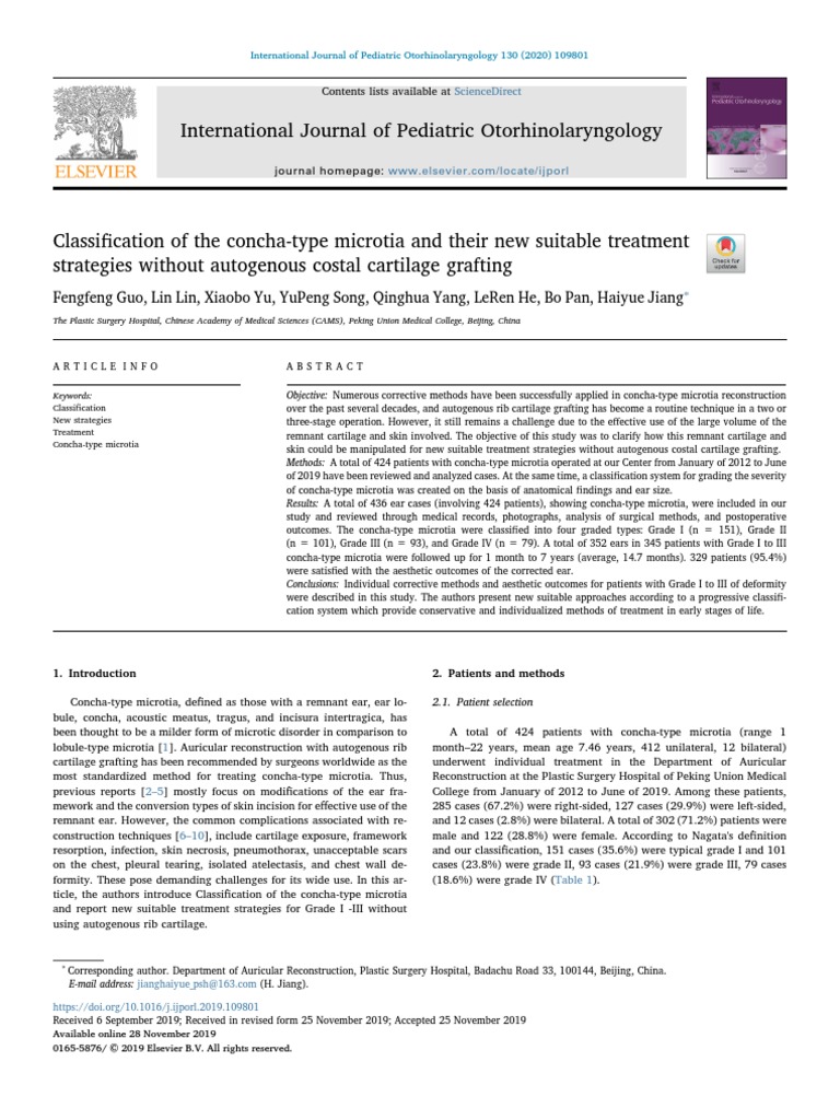 Classification of The Concha Type Microtia and Their New Suitable ...