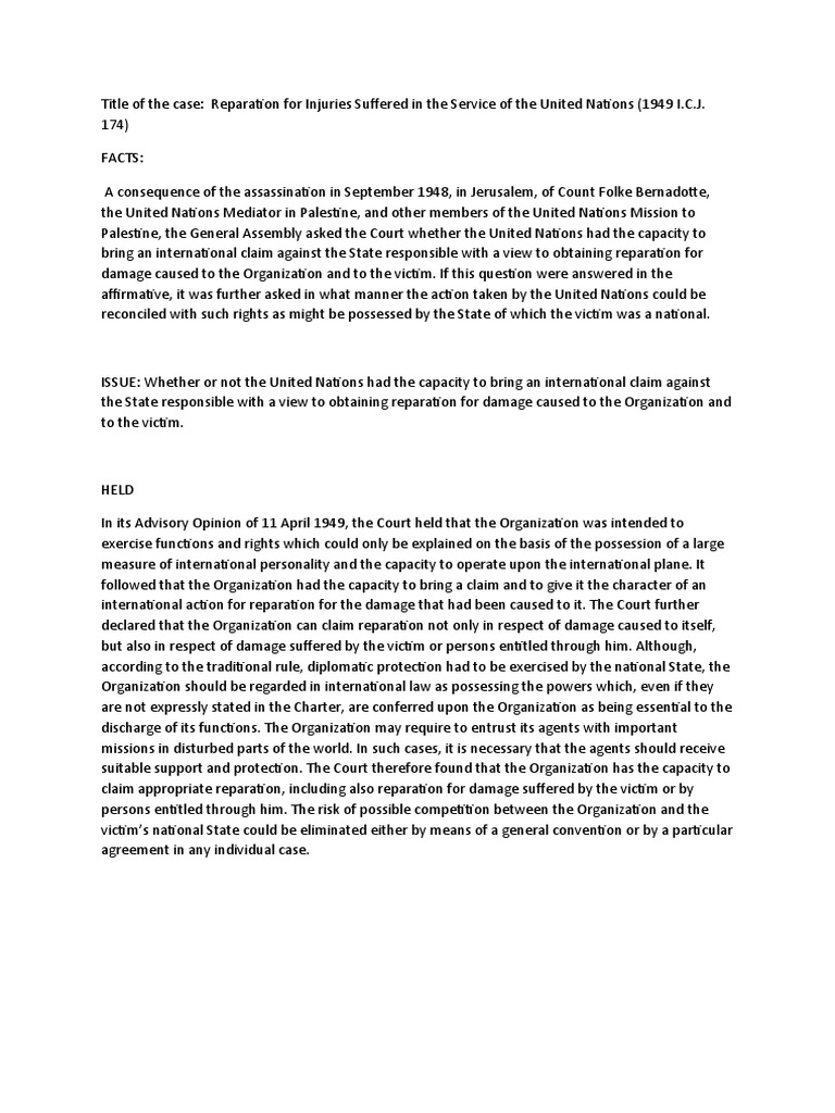 Case No. 15 Reparation For Injuries Suffered in The Service of The ...