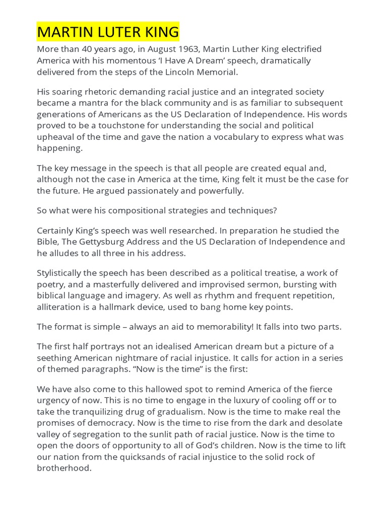 MLK's Speech: Rhetoric & Impact | PDF | Martin Luther King Jr. | Languages