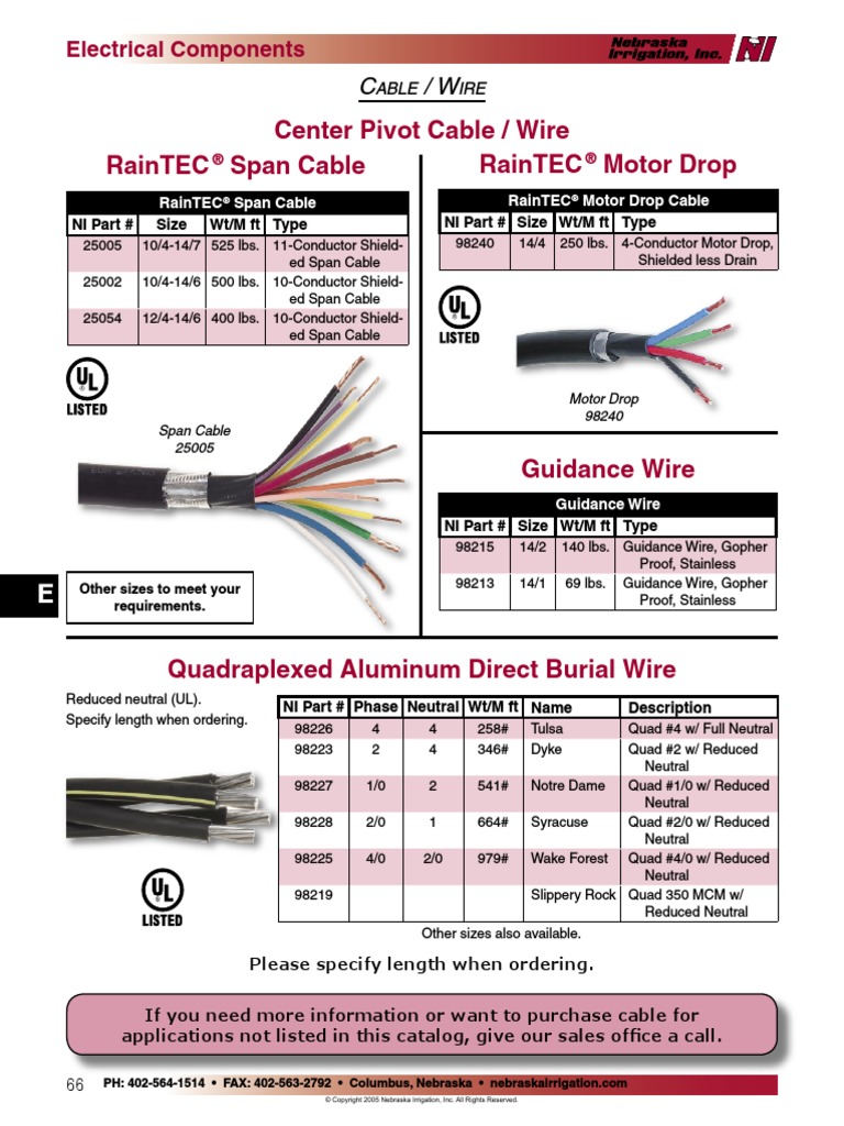 Center Pivot Cable / Wire Raintec Span Cable Raintec Motor Drop | PDF ...
