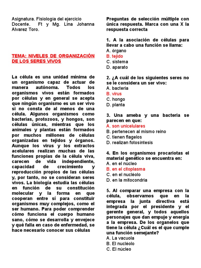 Niveles de Organización Celular | PDF | Biología Celular) | Cloroplasto