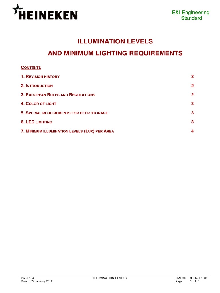 App.F. Illumination Levels and Minimum Lighting Requirements | PDF ...