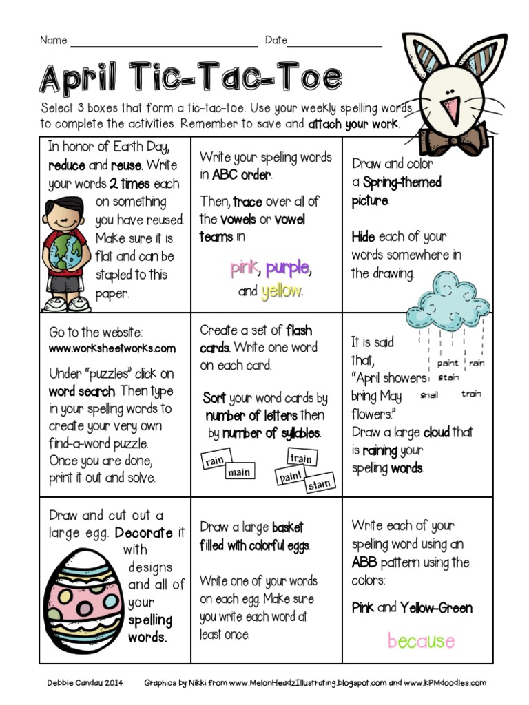 04 April Spelling Tic-Tac-Toe | PDF | Languages | Language Arts ...