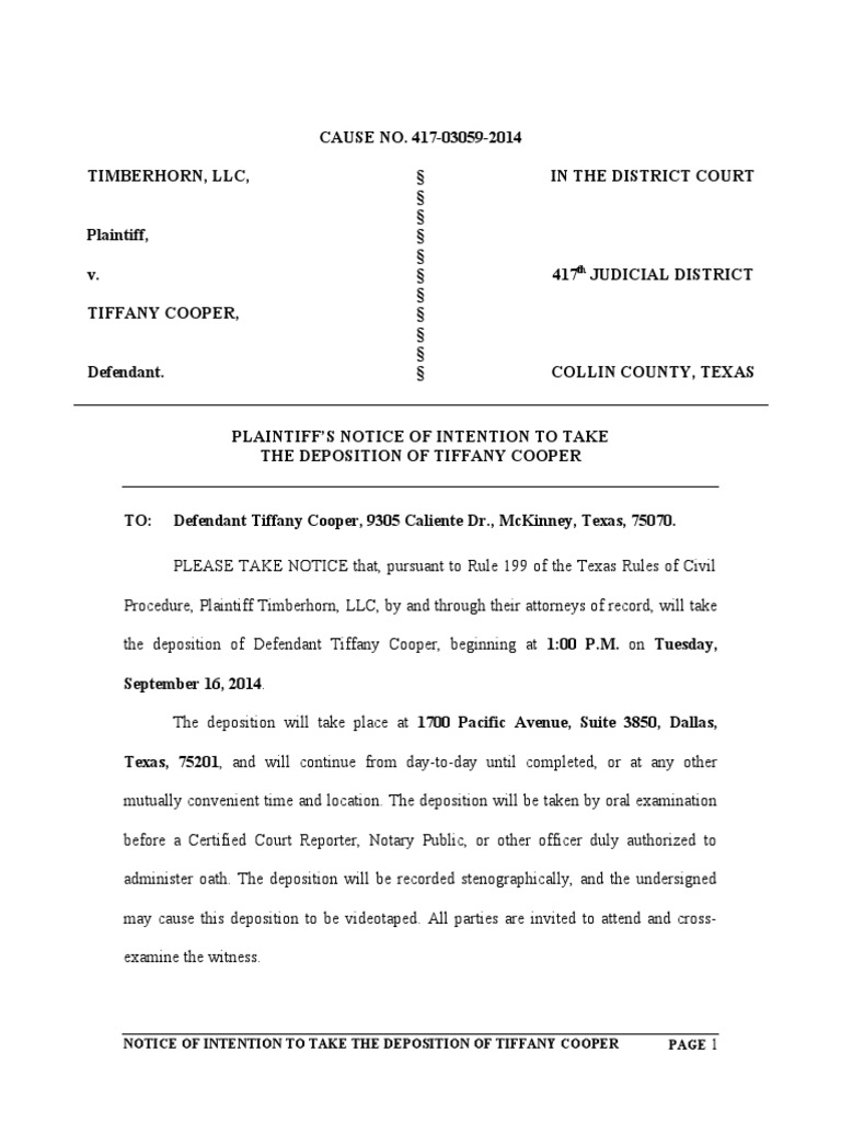 Notice of Deposition-1 | Download Free PDF | Deposition (Law) | Legal ...