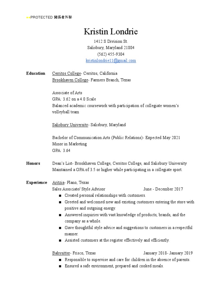 Kristin Londrie Resume | PDF | Business | Human Nature