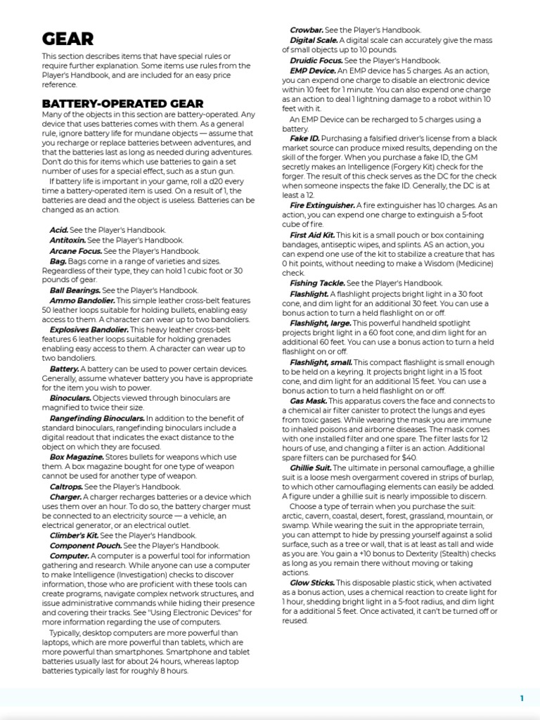 d20 Modern Conversion - Gear - GM Binder | PDF | Radio | Flashlight