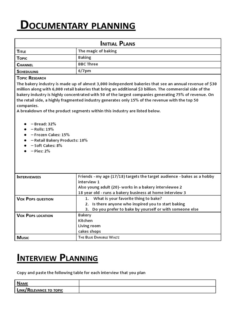Baking Documentary Planning Guide | PDF | Bakery | Cakes