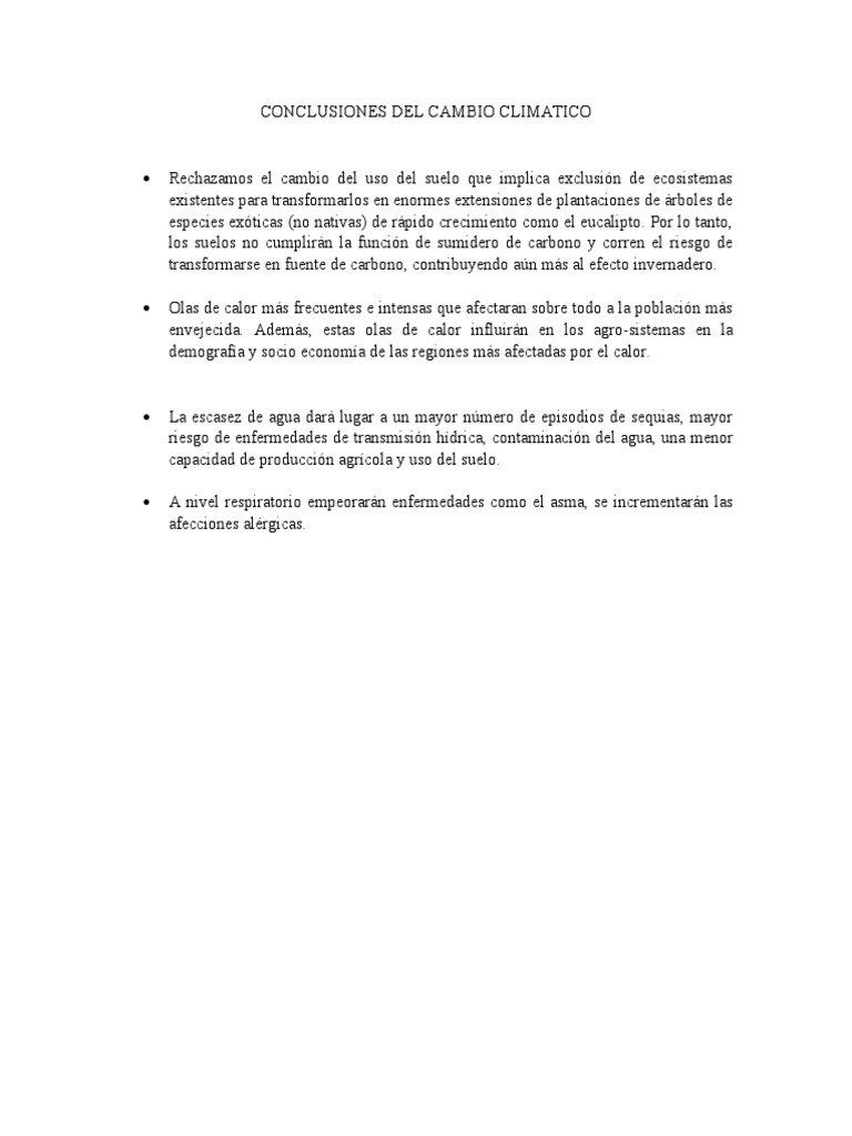 Conclusiones Del Cambio Climatico | PDF