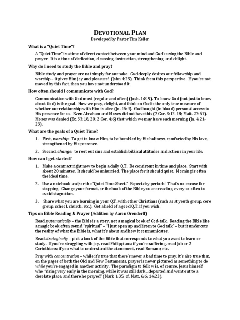 Devotional Plan - Developed by Pastor Tim Keller.pdf | Confession ...