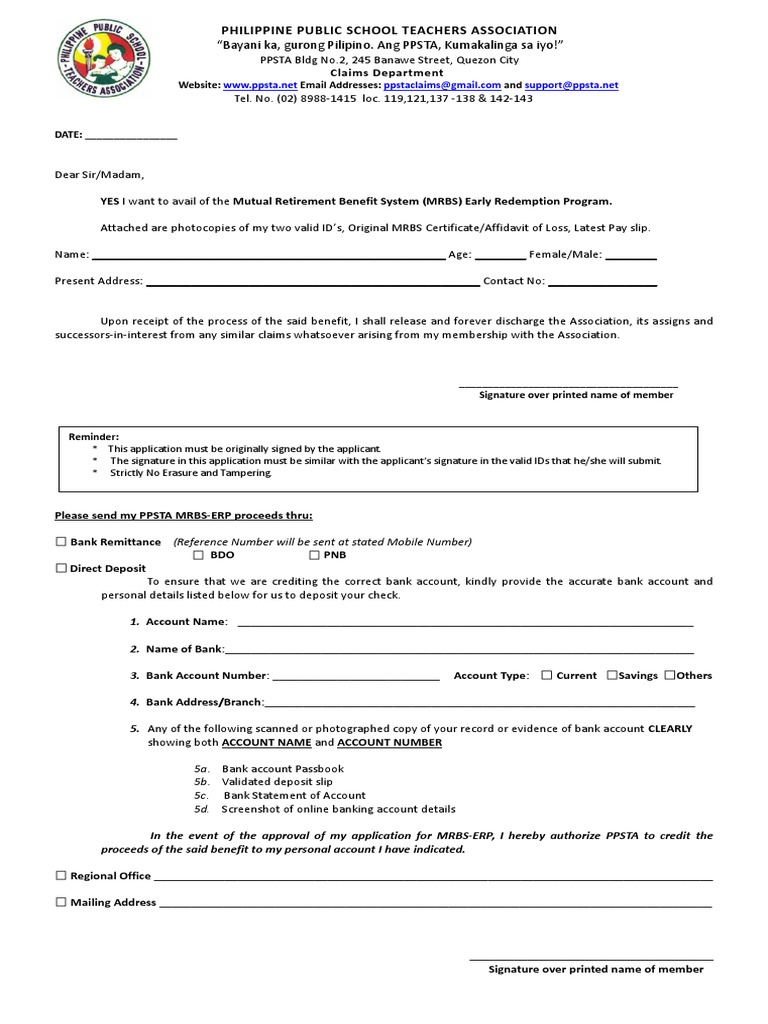 Mrbs-Erp Form | PDF | Banks | Financial Services