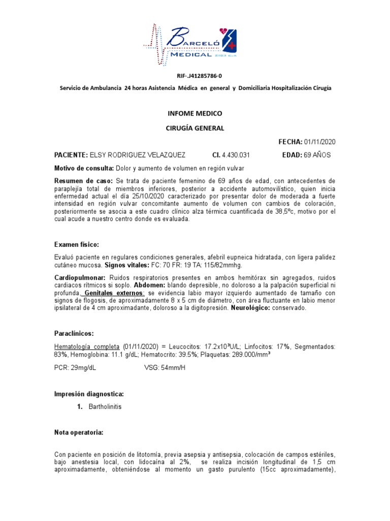 Informe Medico | PDF | Examen físico | Medicina CLINICA