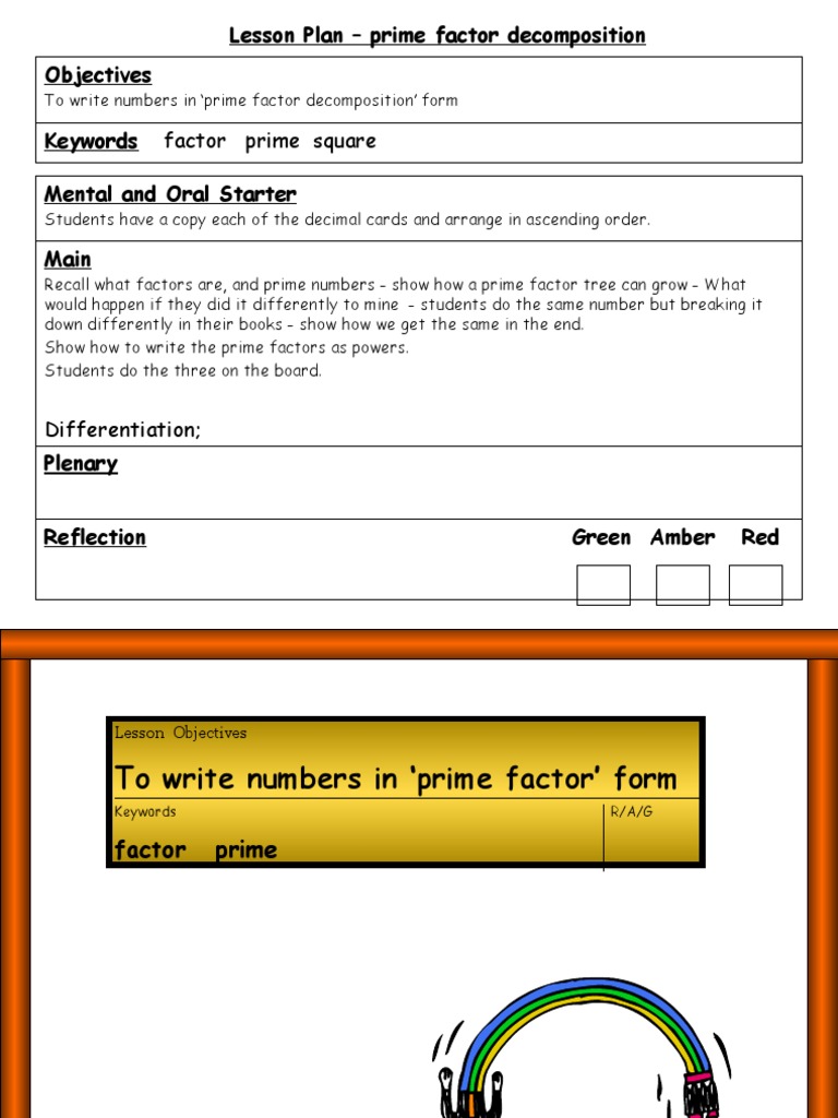 Lesson Plan - Prime Factor Decomposition Objectives Keywords Factor ...