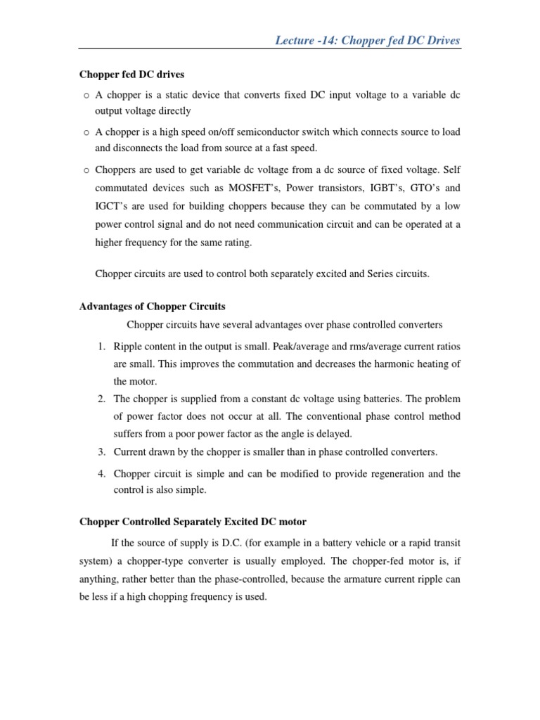 Lecture 14 Chopper Fed DC Drives | PDF | Electric Motor | Direct Current