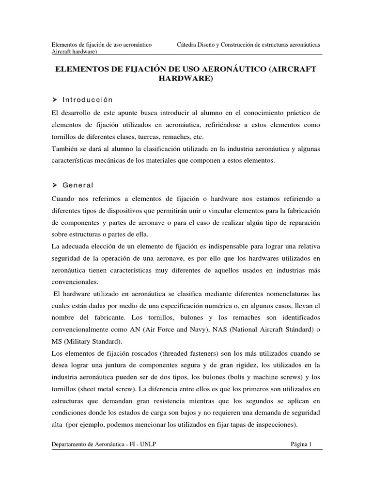 Estructuras Aeronauticas | PDF | Tornillo | Acero
