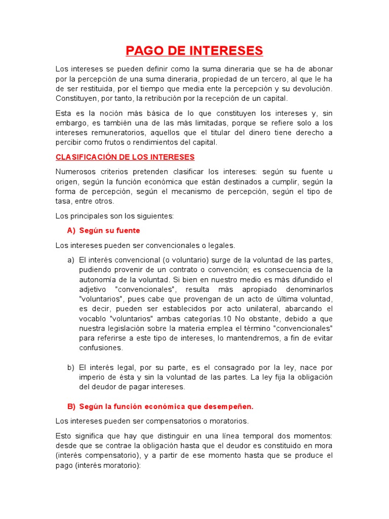 Clasificación y Pago de Intereses | PDF | Pagos | Interés