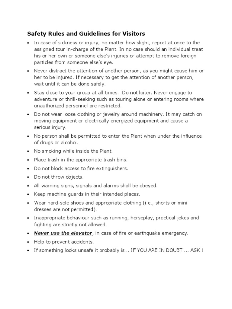 Safety Rules and Guidelines - Visitors 2 | PDF