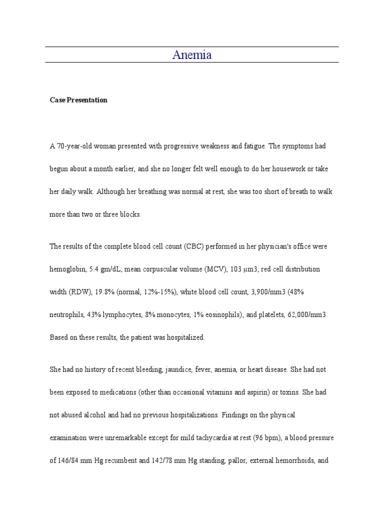 Anemia: Case Presentation | PDF | Anemia | Vitamin B12