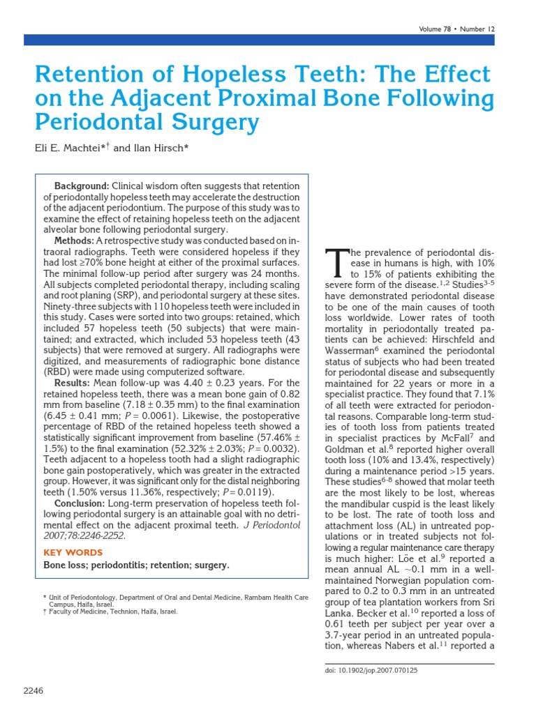 Retention of Hopeless Teeth | PDF | Human Tooth | Periodontology