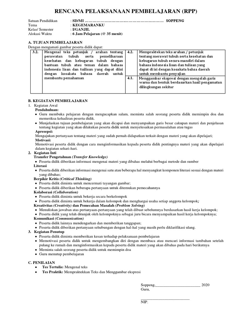 SD-MI-Contoh RPP-1 Lembar-MUSTAFA | PDF | Seni