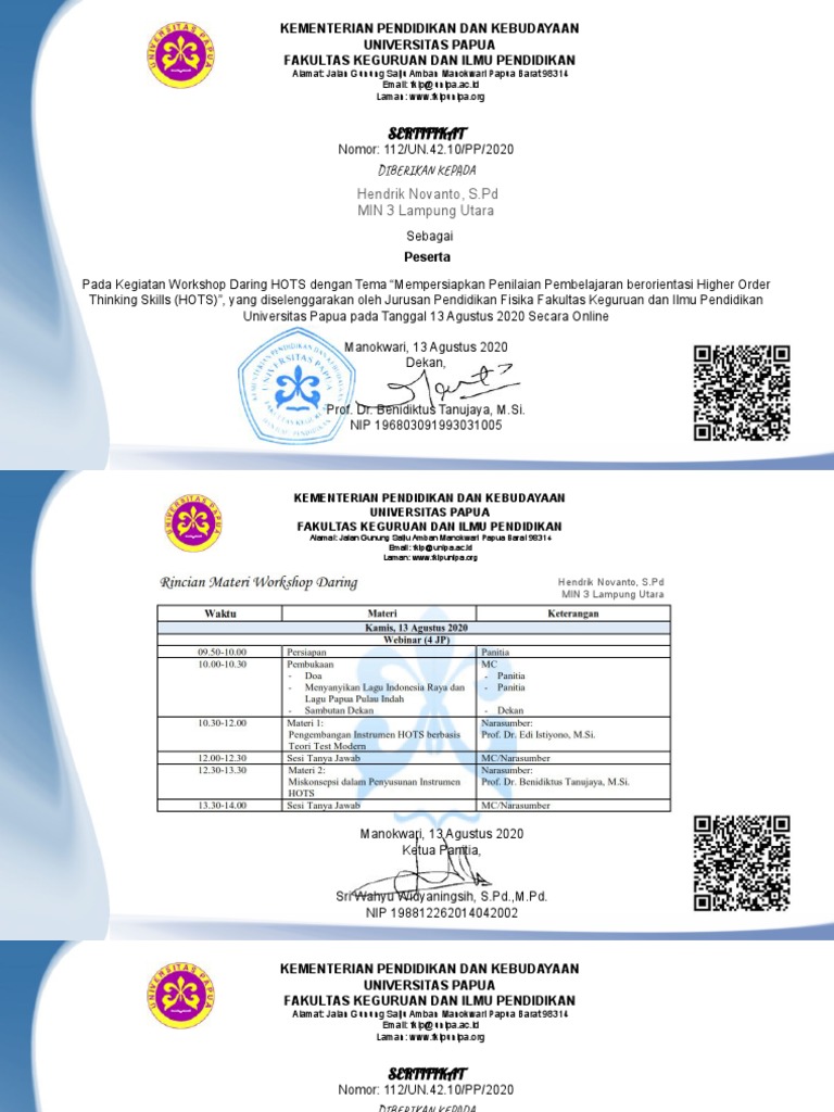 Sertifikat Webinar Workshop HOTS Hendrik Novanto, S.PD | PDF