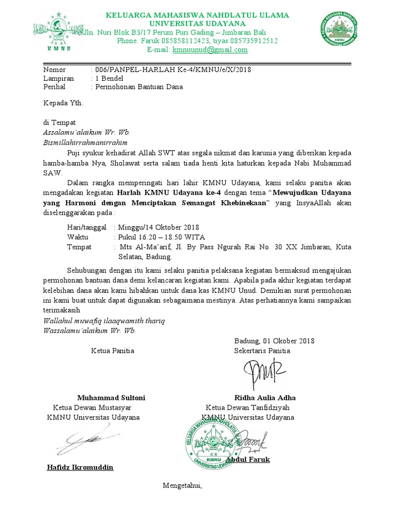 Surat Permohonan Bantuan Dana | PDF