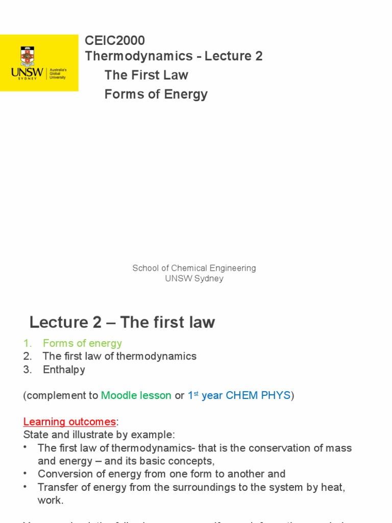 CEIC2000 Thermodynamics - Lecture 2 The First Law Forms of Energy | PDF ...