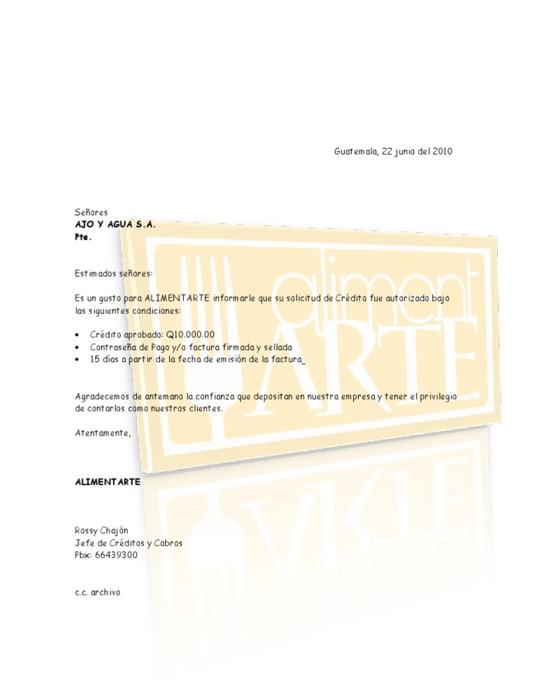 Carta Confirmación de Crédito | PDF
