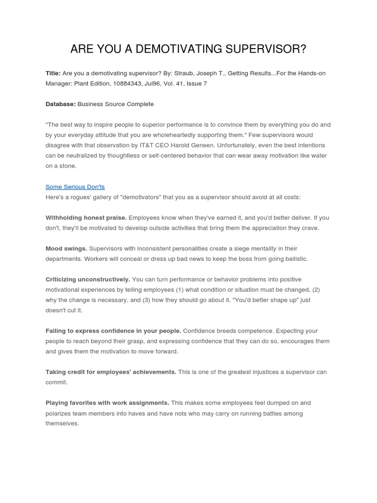 Are You A Demotivating Supervisor | PDF | Motivation | Motivational