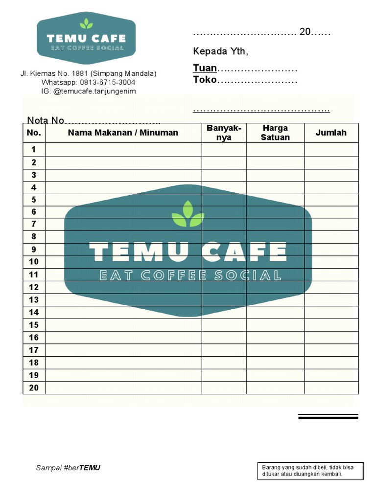 Contoh Nota Cafe dan Resto | PDF