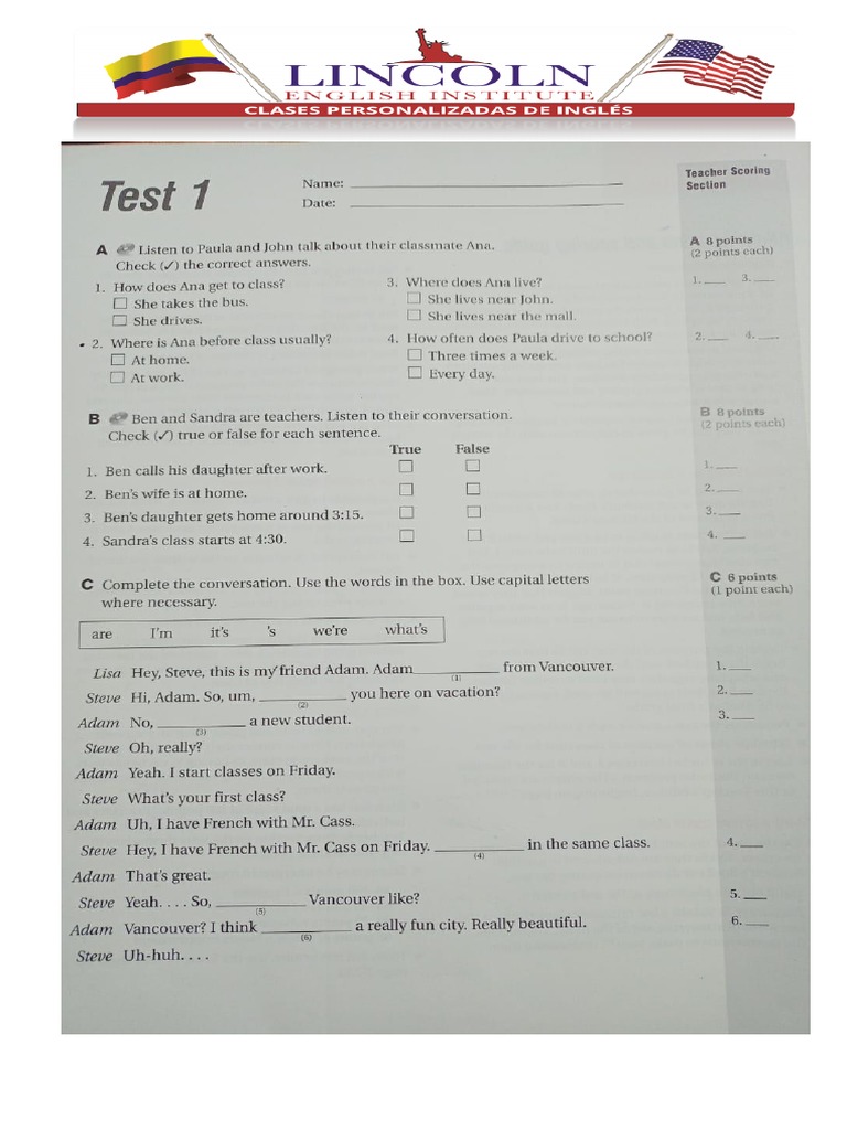 Touchstone 1 Test 1 | PDF