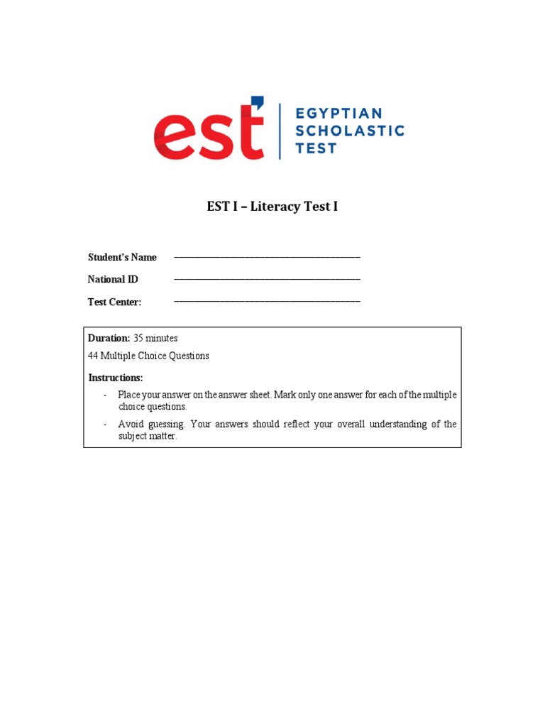 EST I Literacy Test December 2020 | PDF | Question | Rock (Geology)