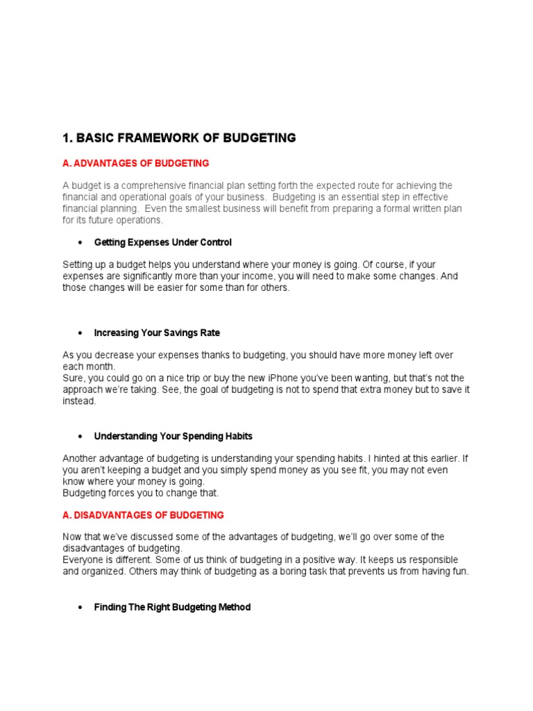 Basic Framework of Budgeting | PDF | Budget | Financial Plan